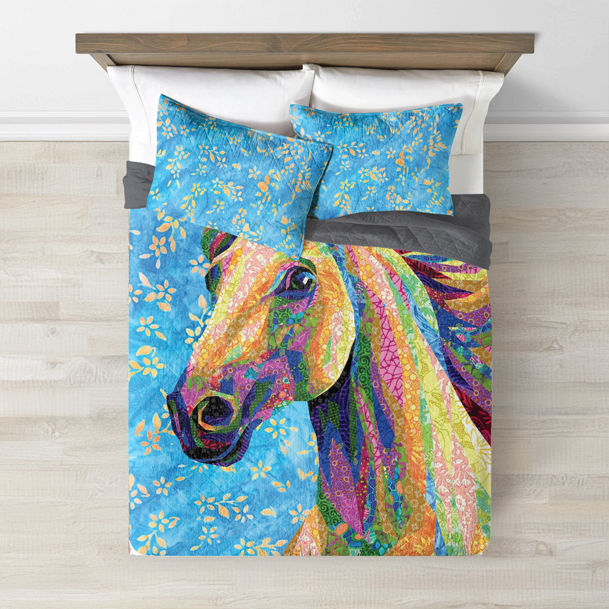 Spheregoods Quilt 3-Piece Lady horse flowers