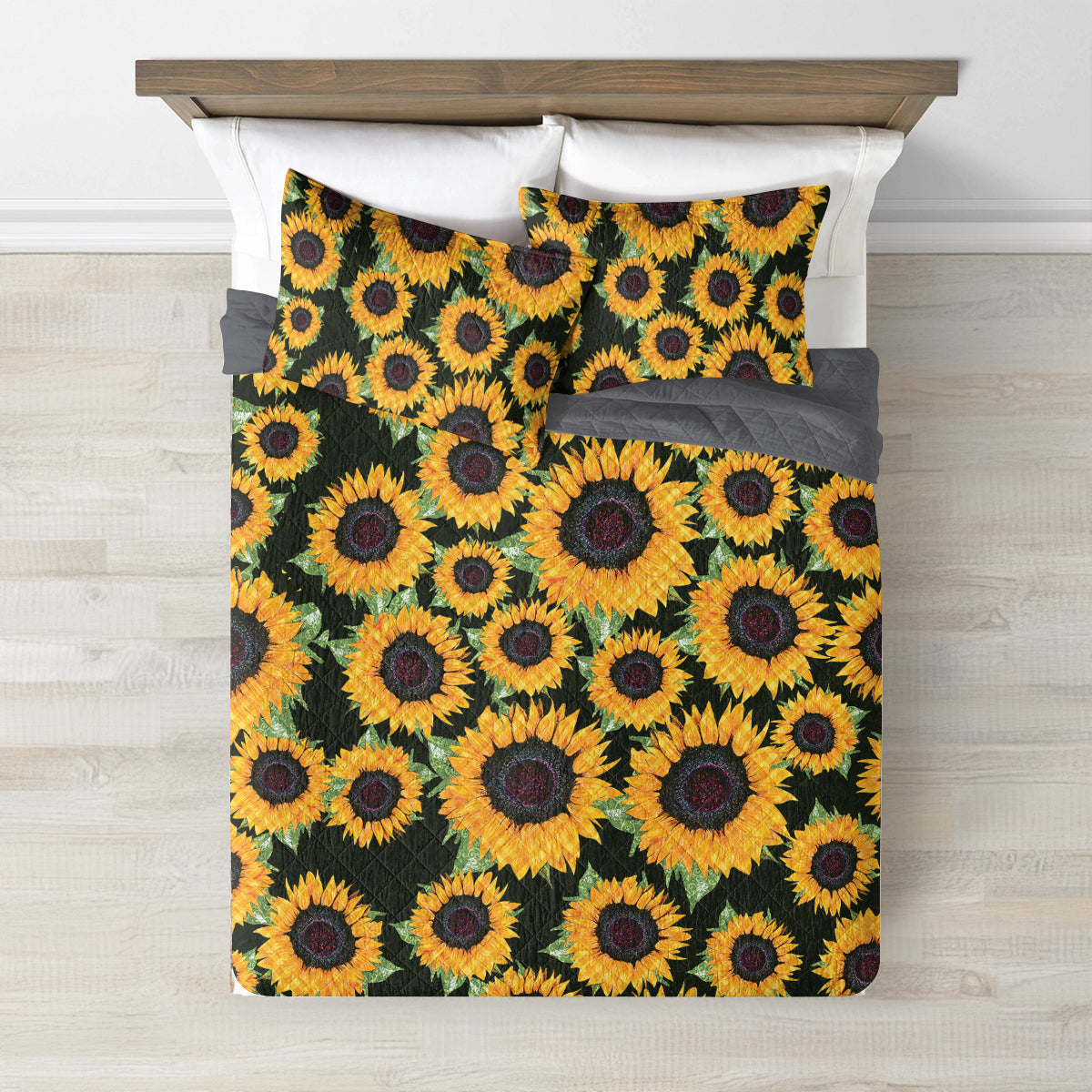 Spheregoods Quilt 3-Piece Set Sunflower Checkered pattern fabric